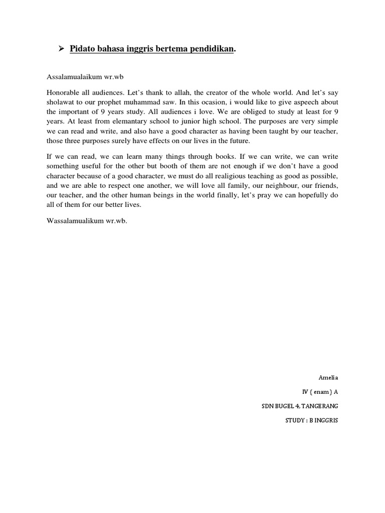 Pidato Bahasa Inggris Bertema Pendidikan | PDF