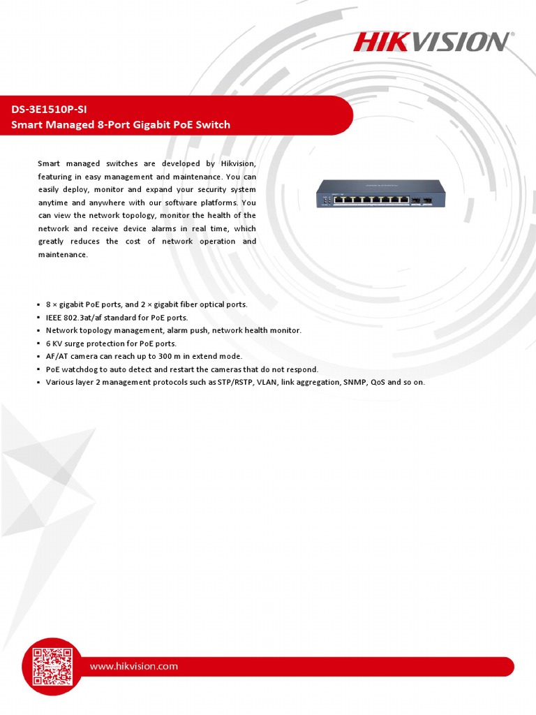 Datasheet of DS 3E1510P SI Smart Managed 8 Port Gigabit PoE Switch | Download Free PDF | Network ...