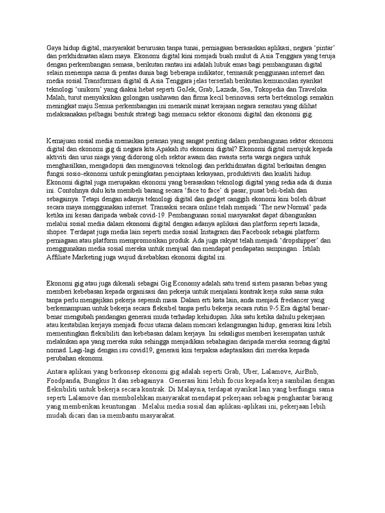 Ekonomi Digital dan Gig di Asia Tenggara | PDF