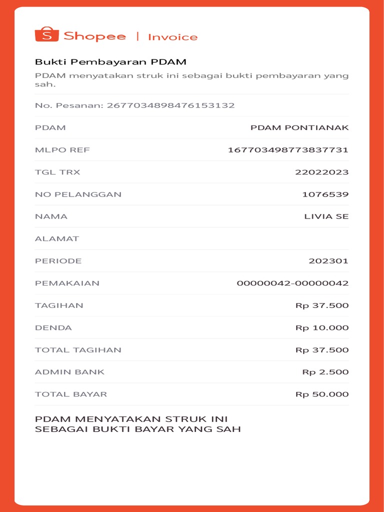 Bukti Pembayaran PDAM Rp50K | PDF
