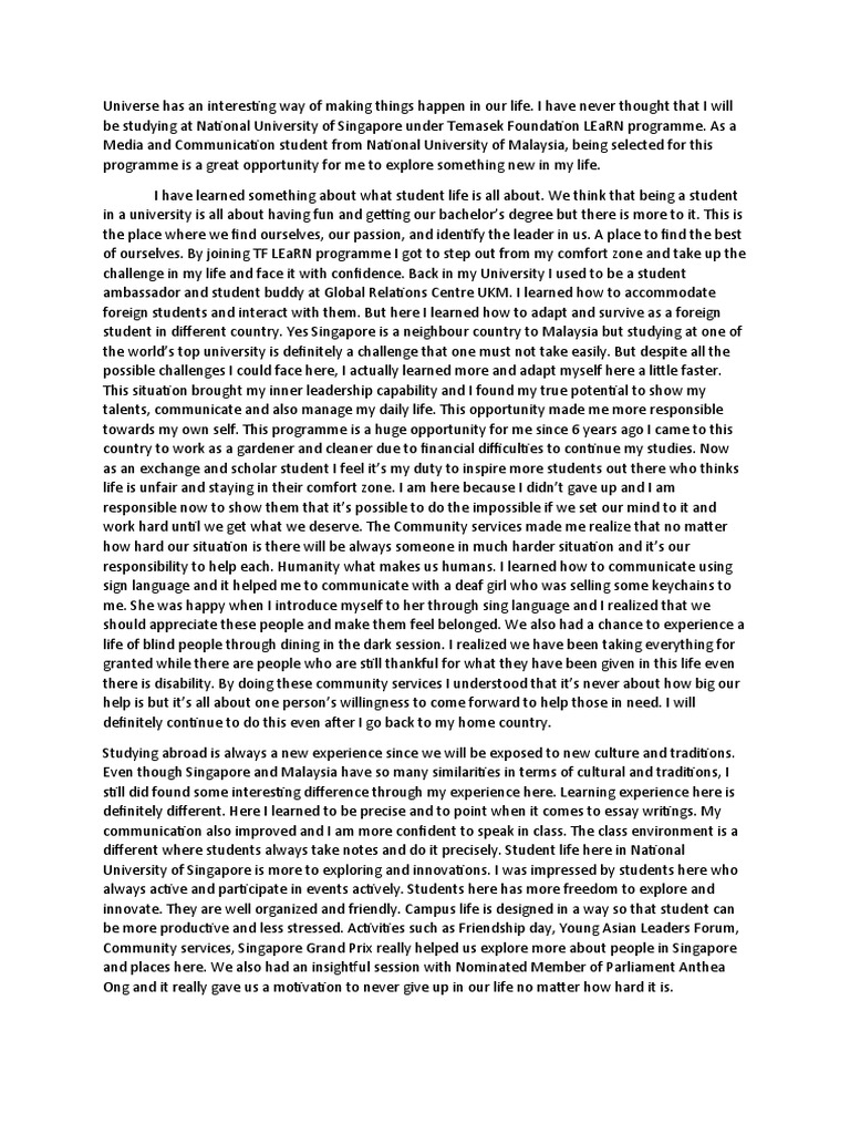 NUS Exchange Program Experience | PDF | Cognition | Cognitive Science