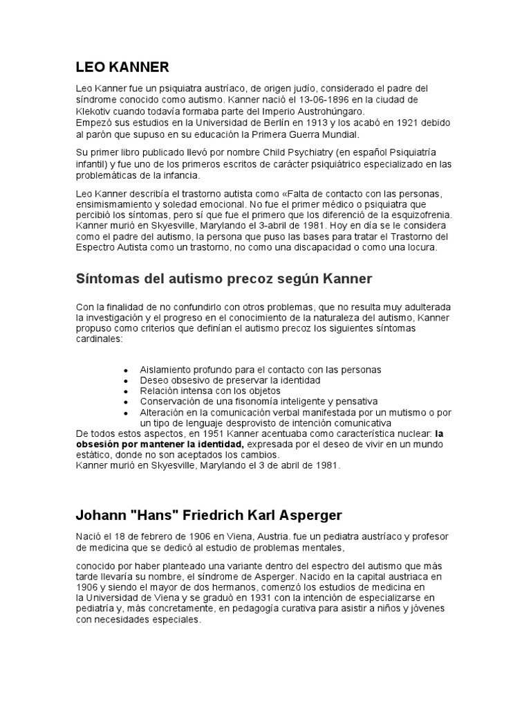 Leo Kanner | PDF | Espectro autista | Síndrome de Asperger