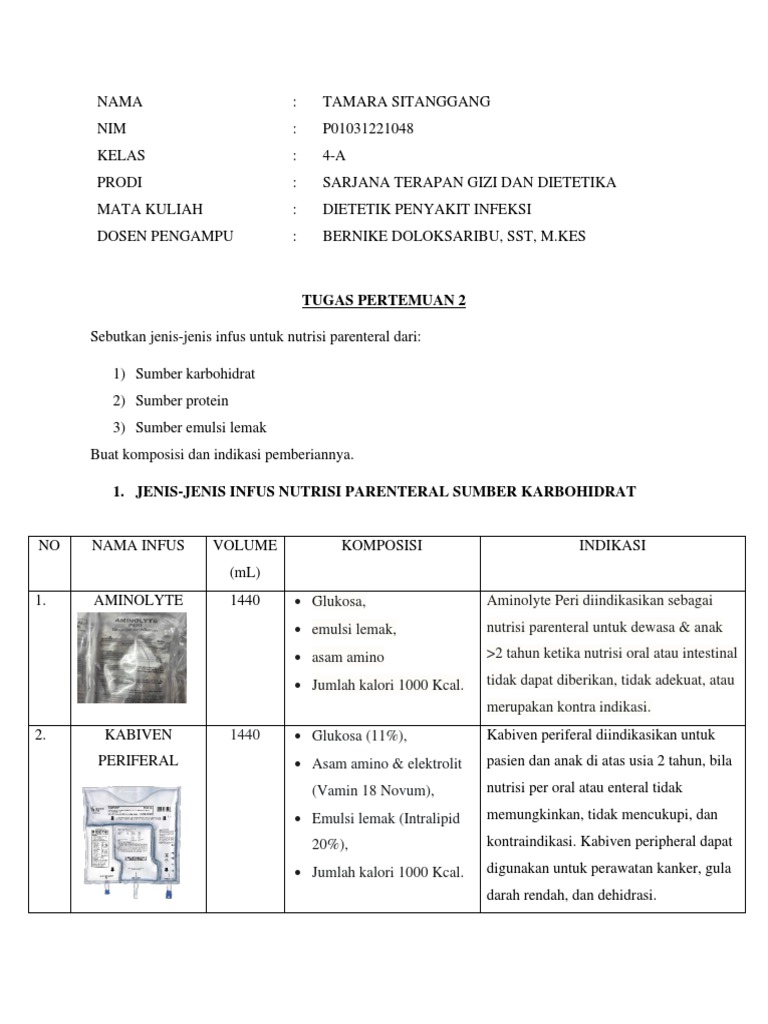Jenis-Jenis Infus Sumber Karbohidrat, Protein, Dan Emulsi Lemak Untuk ...