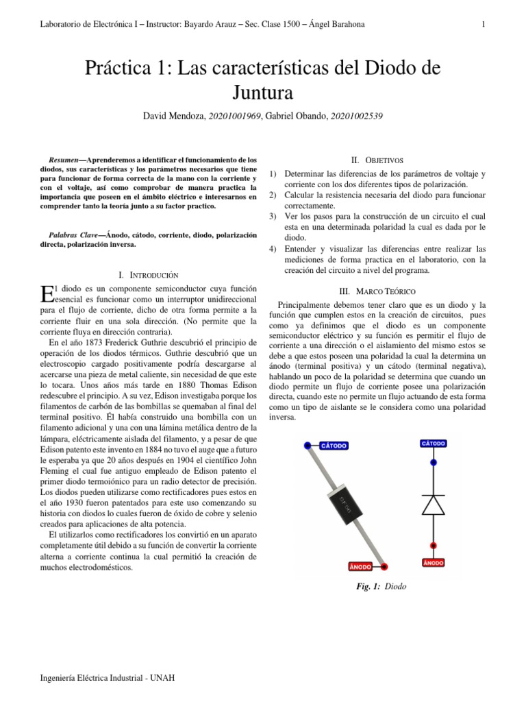 Informe 1 Electrónica 1 | PDF | Rectificador | Diodo