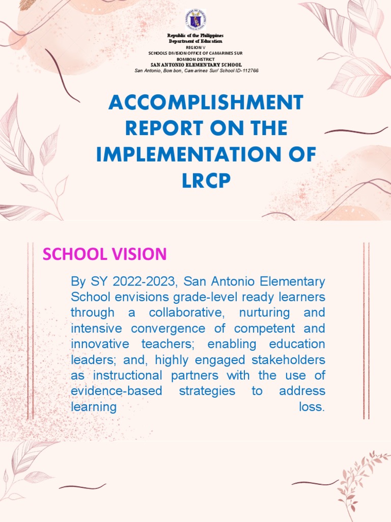 Accomplishment Report On The Implementation of LRCP | PDF | Subtraction | Teachers