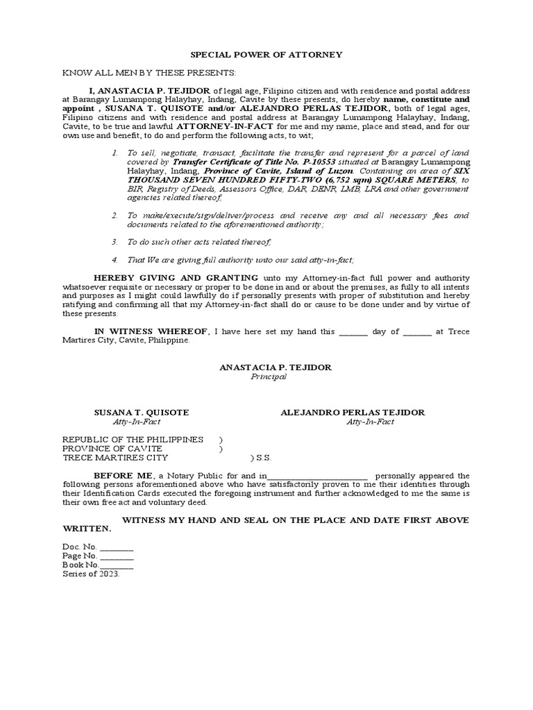 Special Power of Attorney | PDF | Power Of Attorney | Government And ...