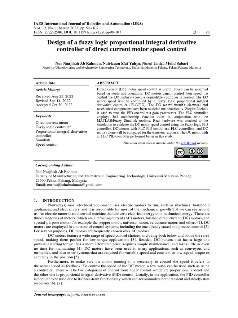 Design of A Fuzzy Logic Proportional Integral Derivative Controller of ...