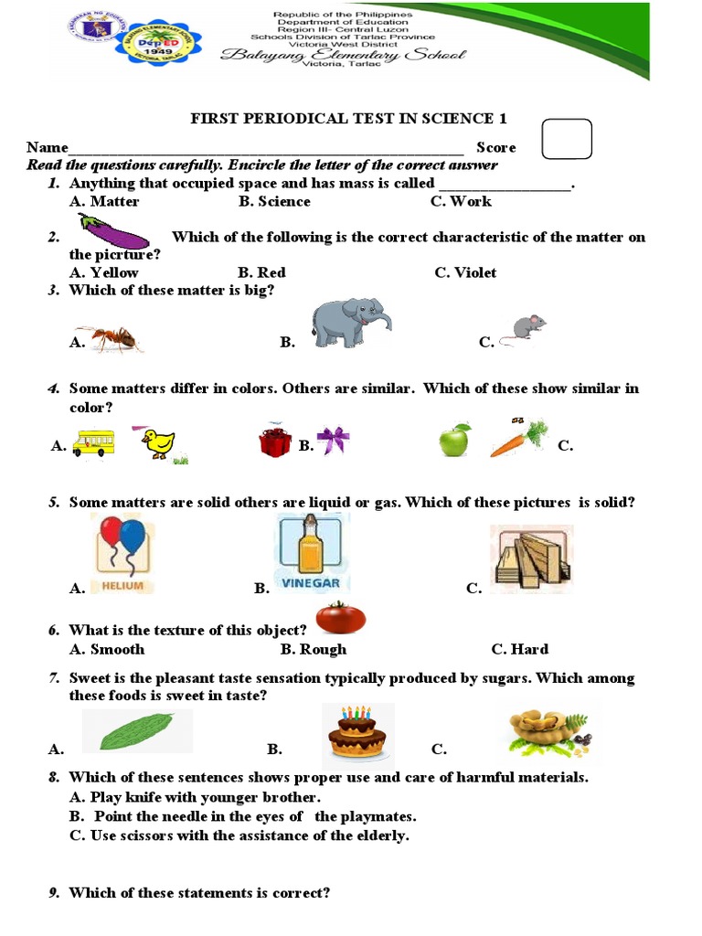 1st PT in Science 1 | Download Free PDF | Odor | Matter