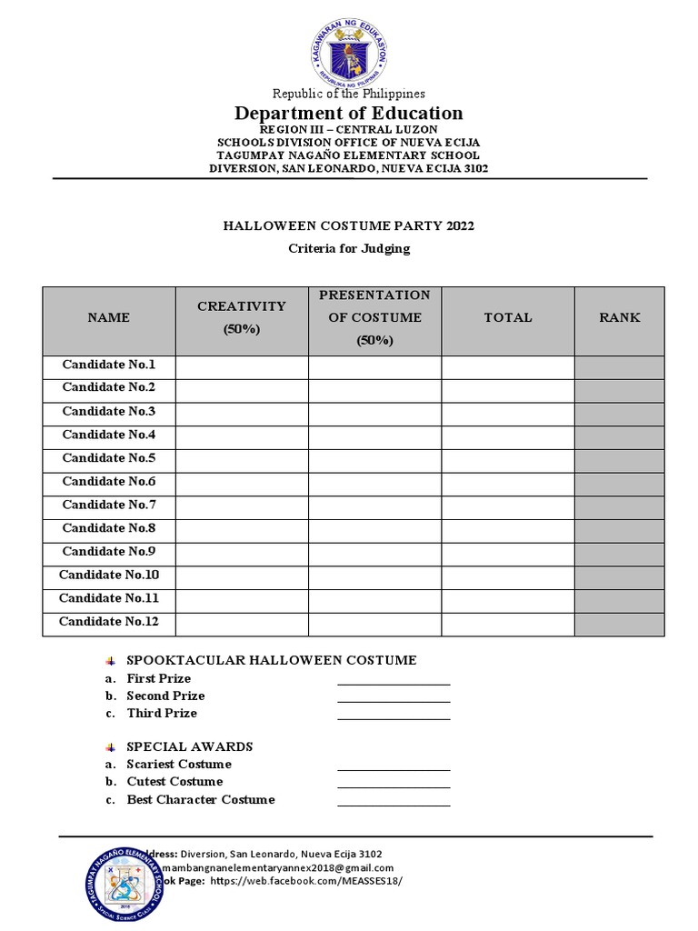 Halloween Costume Contest Criteria | PDF