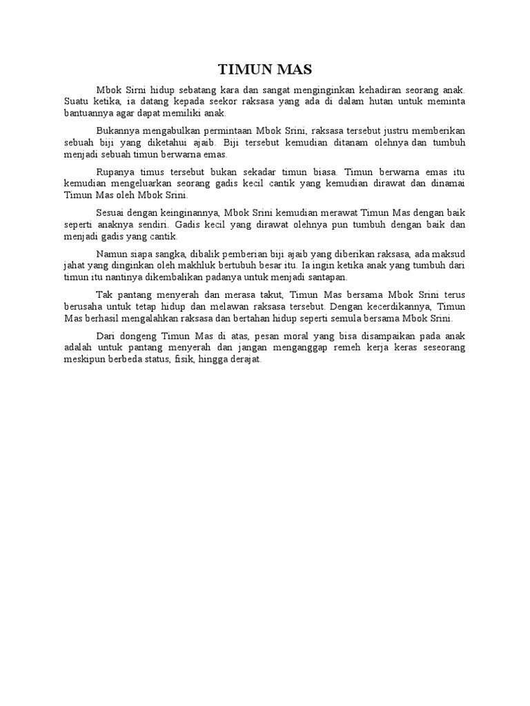 Legenda Timun Mas untuk Anak-anak | PDF