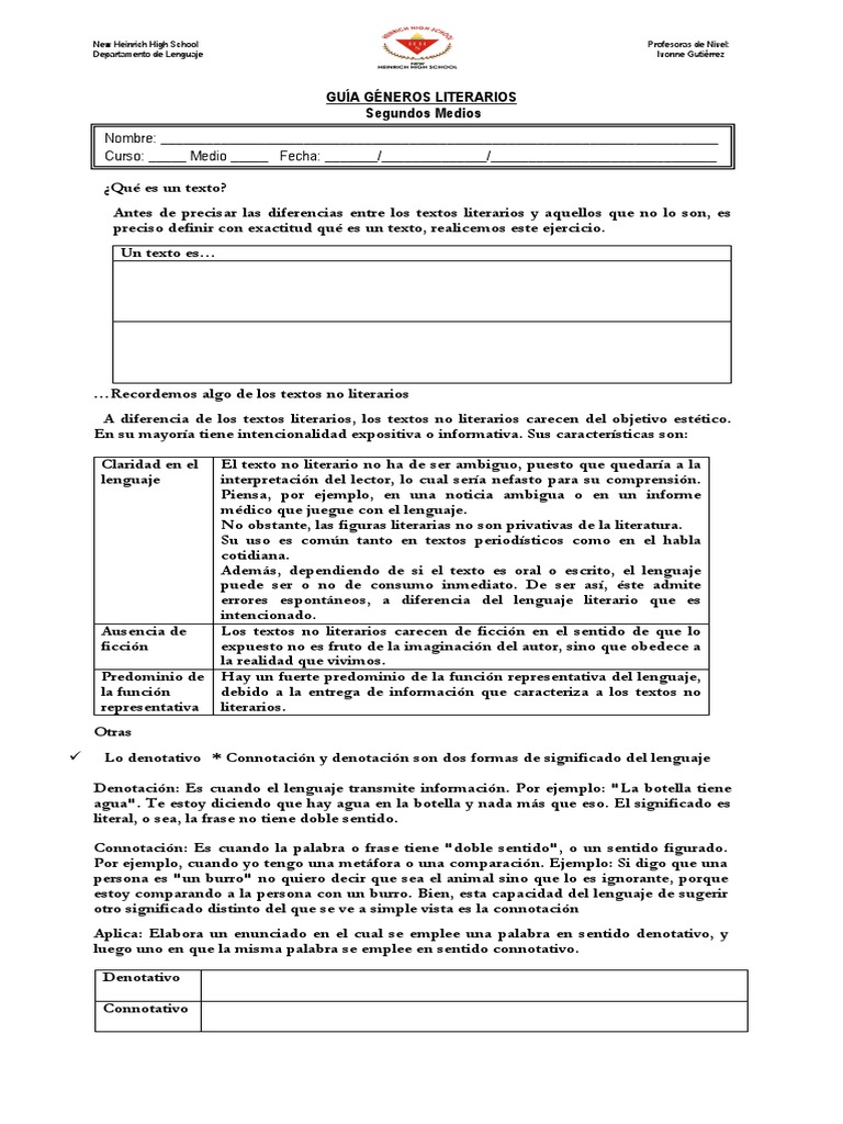 LENGUA - IIMo - Guía Reforzamiento 1 Géneros Literarios - 2020 | PDF | Teatro | Narración