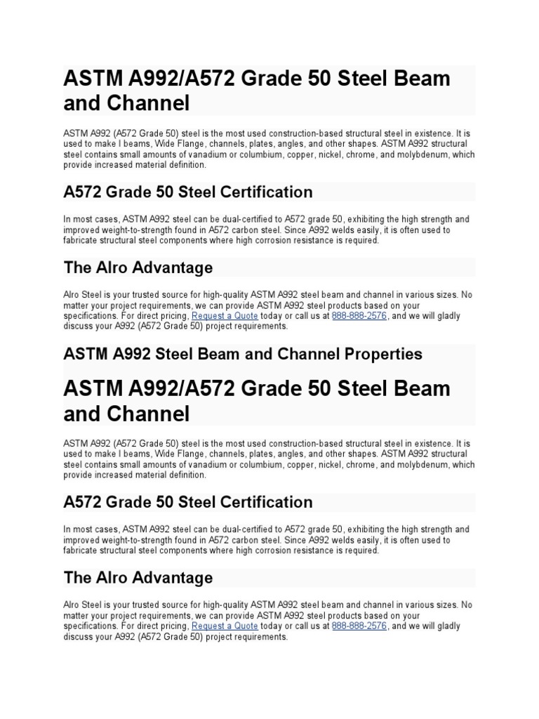 ASTM A992/A572 Grade 50 Steel Beam and Channel | PDF | Steel | Structural Steel