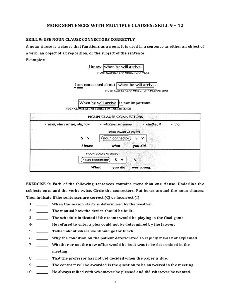 Structure Skill 9-12 | PDF | Clause | Subject (Grammar)