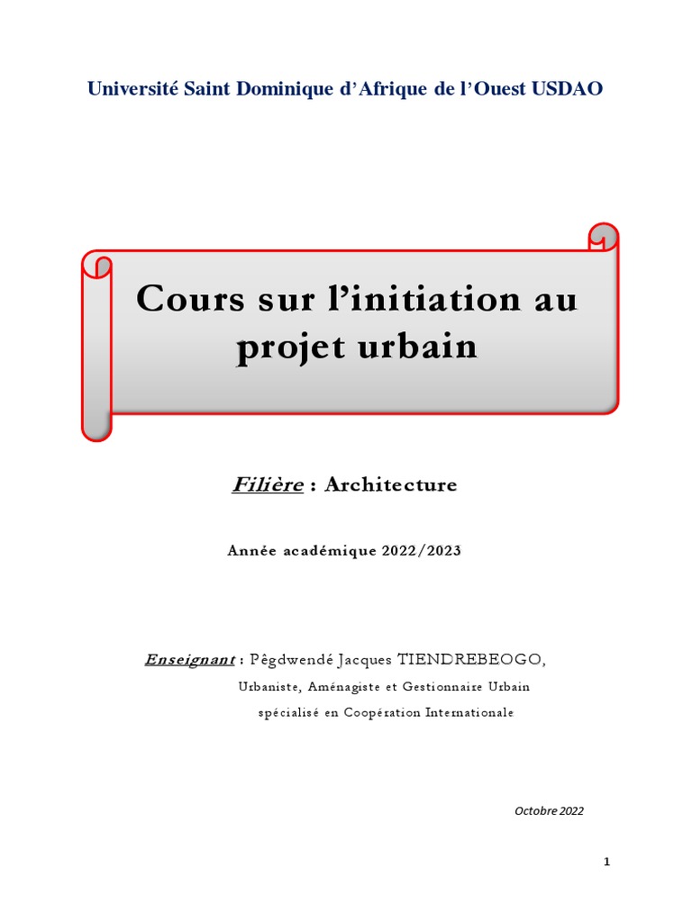 Cours - Initiation Au Projet Urbain - USDAO - 2022 - 2023 | PDF ...