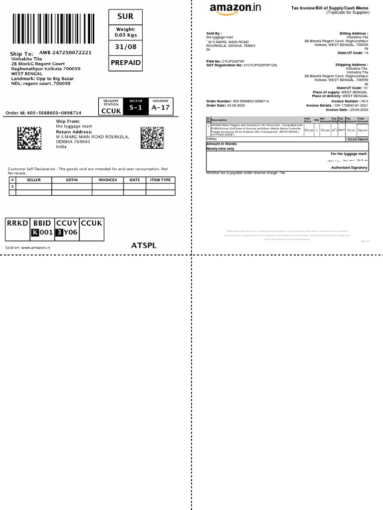 (Triplicate For Supplier) : Sl. No Description Unit Price Qty Net Amount Tax Rate Tax Type Tax ...