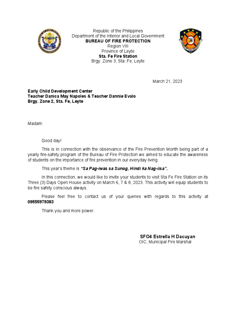 Invitation to Participate in Fire Prevention Month Activities and ...