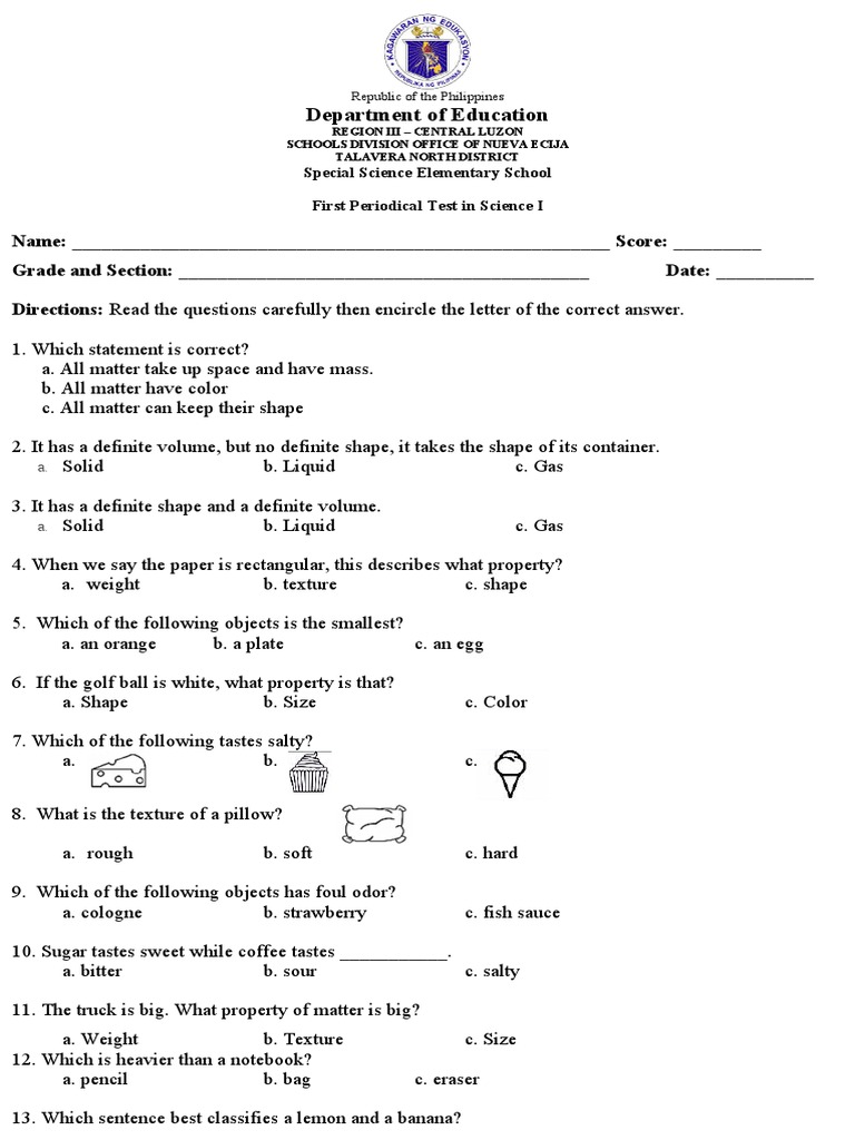 First Periodical Test in Science I: An Assessment of Students ...