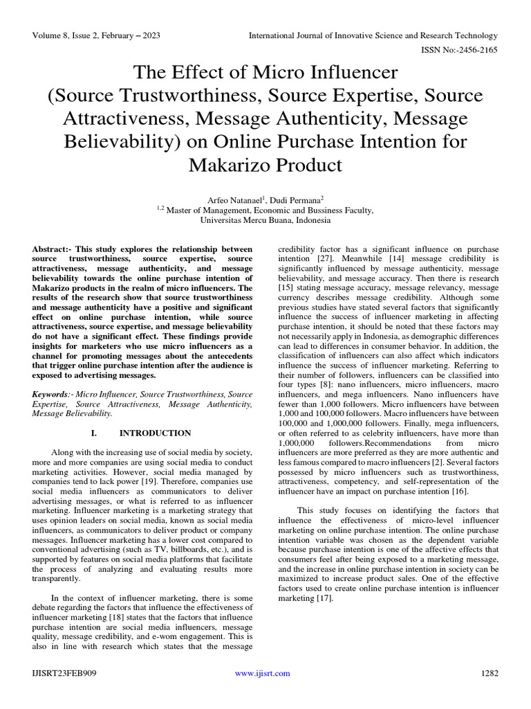 The Effect of Micro Influencer (Source Trustworthiness, Source Expertise, Source Attractiveness ...