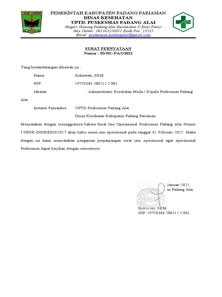 Surat Pernyataan Perpanjangan SIO | PDF