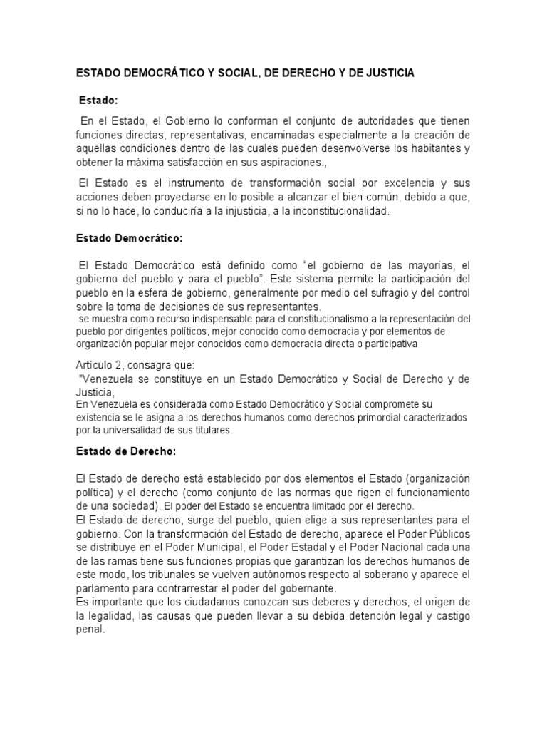 Estado Democrático y de Derecho en Venezuela | PDF | Democracia ...