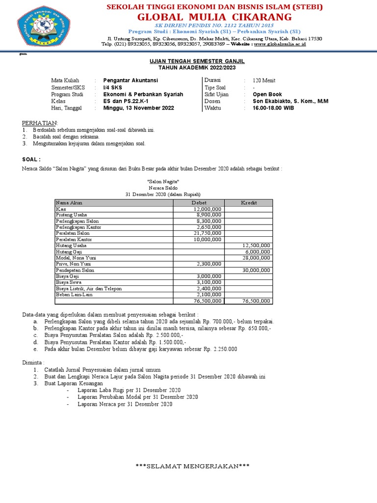 UTS AKUNTANSI Isi | PDF | Bisnis | Pengelolaan Keuangan & Uang
