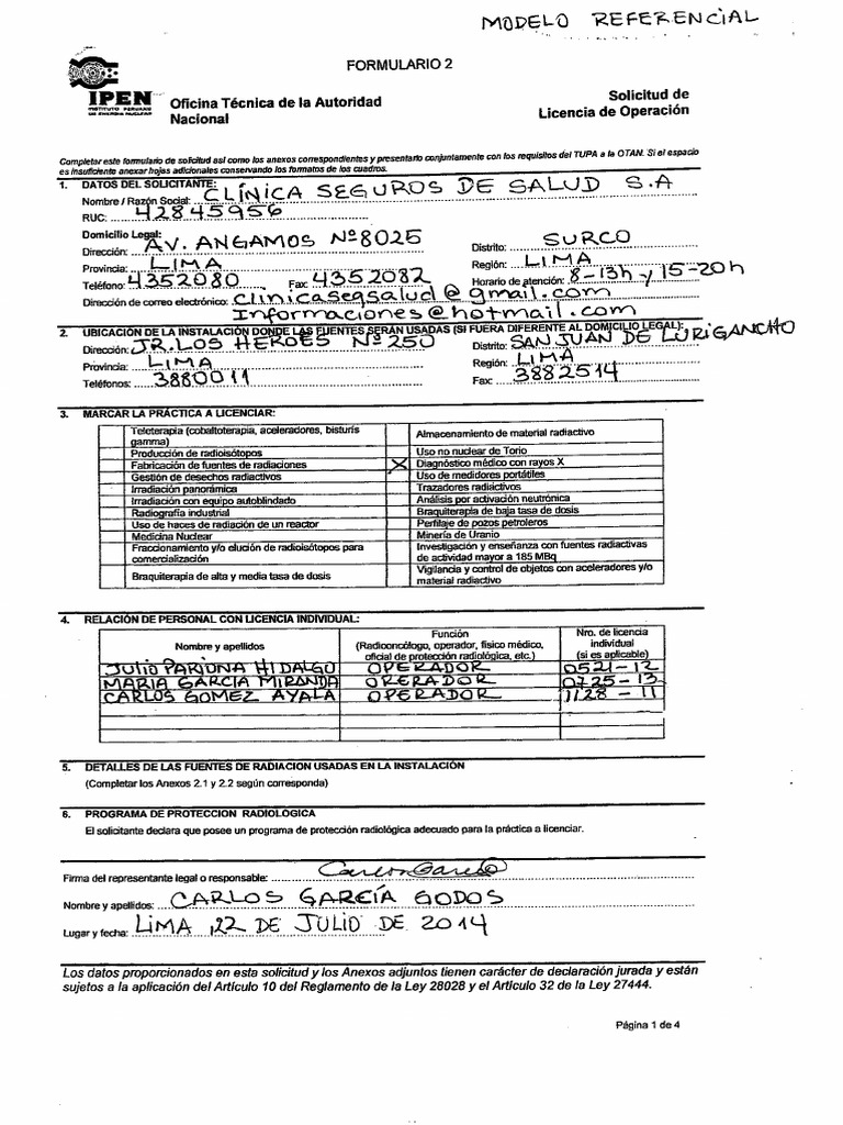 Modelo Referencial de Formato Llenado para Licencia RX Medico | PDF ...