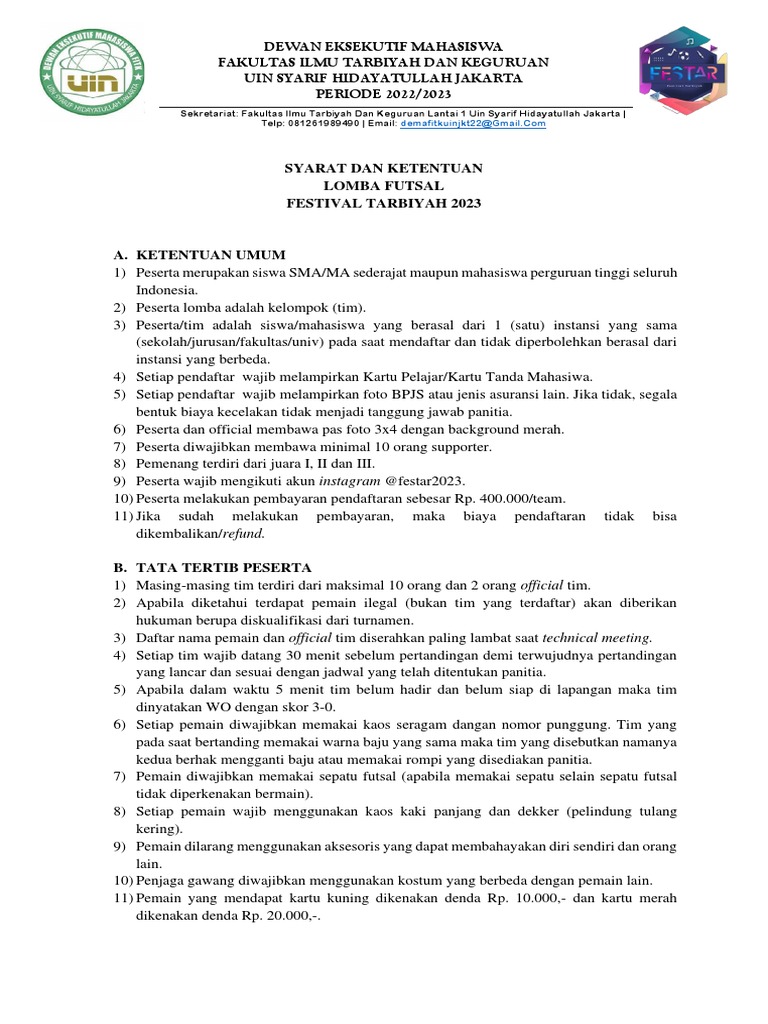 Juknis Futsal FESTAR 2023 | PDF
