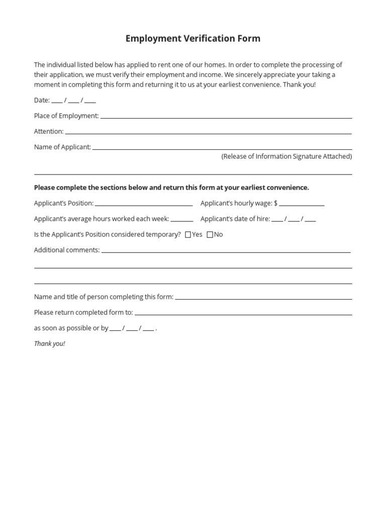 Employment Verification Form PDF | PDF