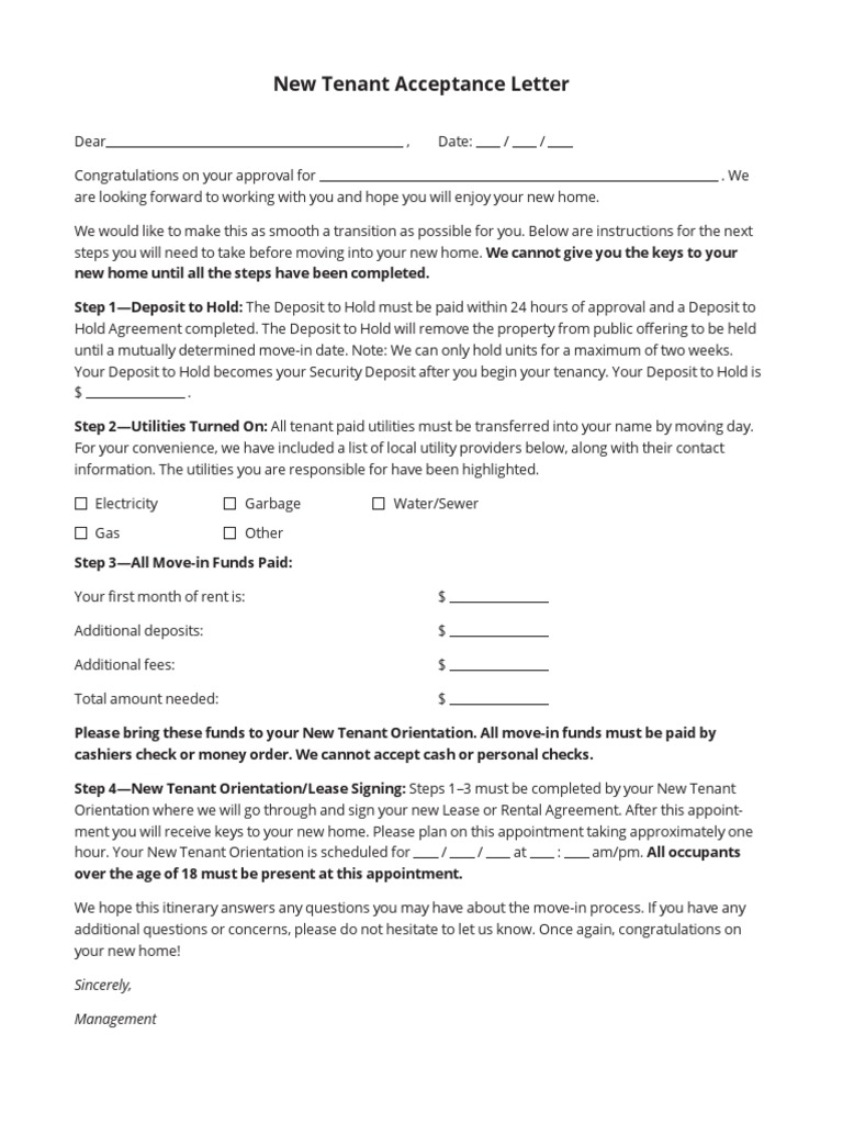 New Tenant Acceptance Instructions | PDF