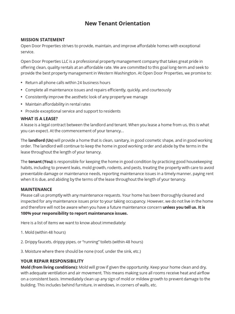New Tenant Orientation PDF | PDF | Lease | Leasehold Estate