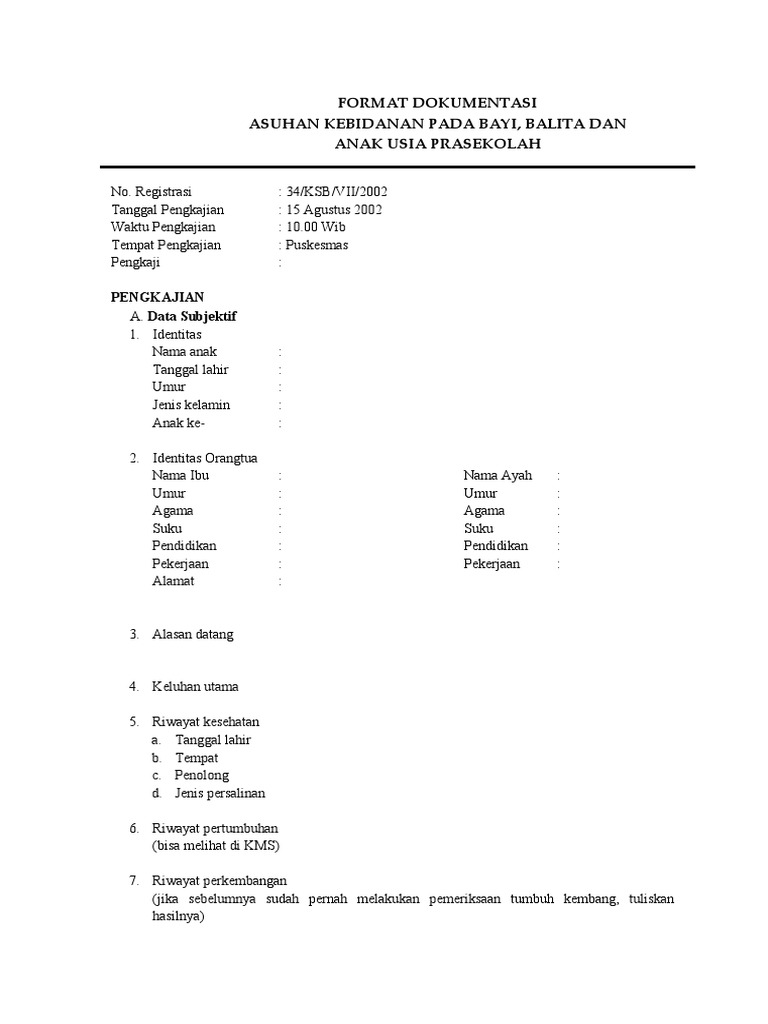 Format Dokumentasi Stase 3 Bayi, Balita Dan Anak Pra Sekolah | PDF