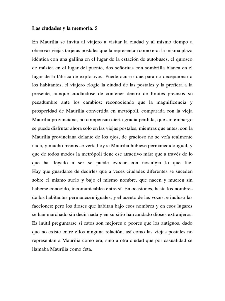 Las Ciudades y La Memoria - Maurilia | PDF