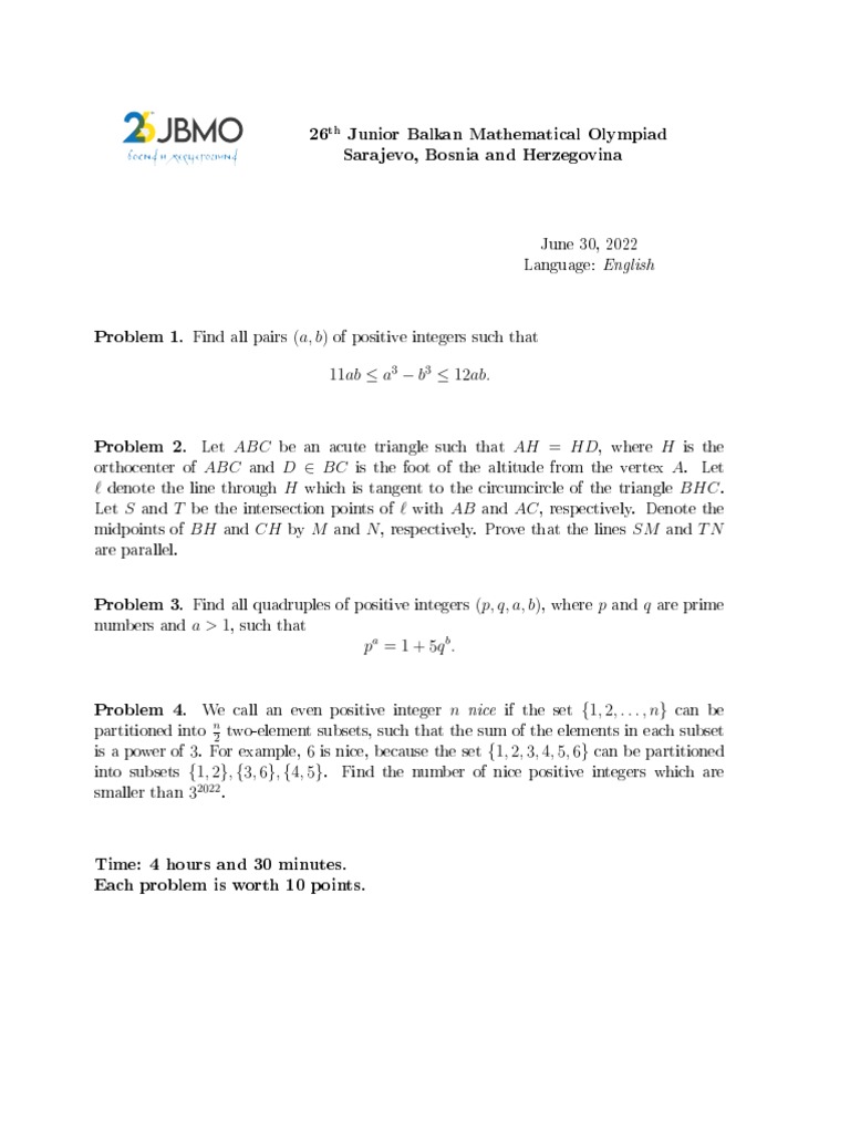 JBMO 2022 Problems | PDF