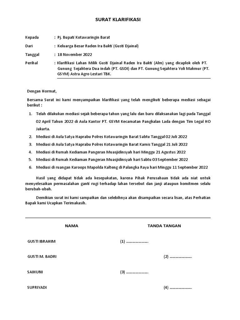 Surat Klarifikasi | PDF