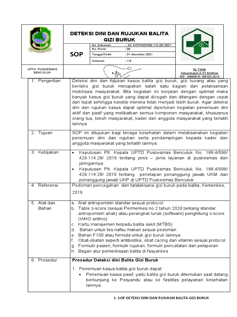 Deteksi Dini Gizi Buruk Balita SOP | PDF