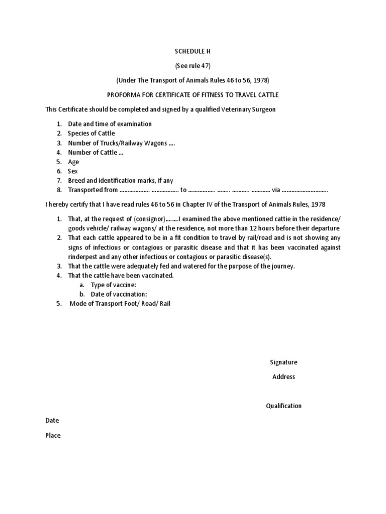 Cattle Transport Fitness Certificate | PDF