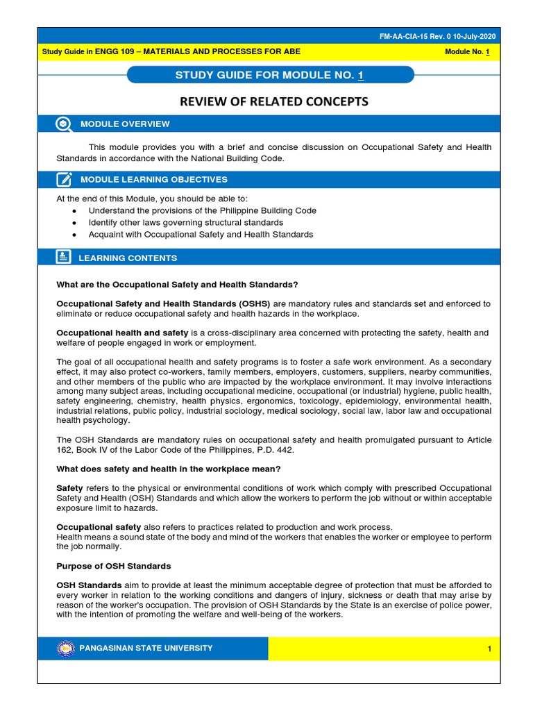 OSH Standards Study Guide for ABE | PDF | Occupational Safety And ...