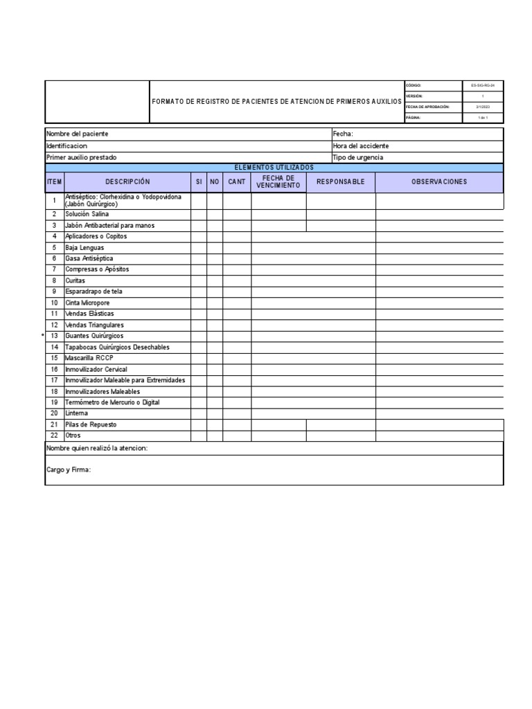 Formato Atencion Primeros Auxilios | PDF