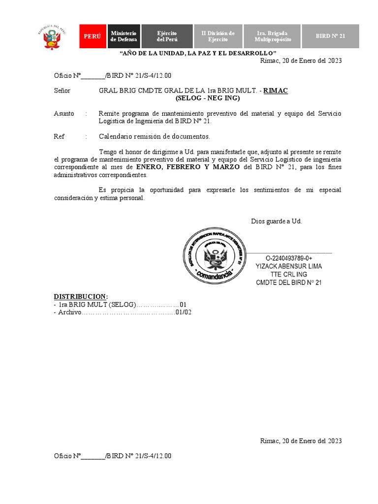 Oficio 2023 | PDF | Unidades militares y formaciones | Organización militar