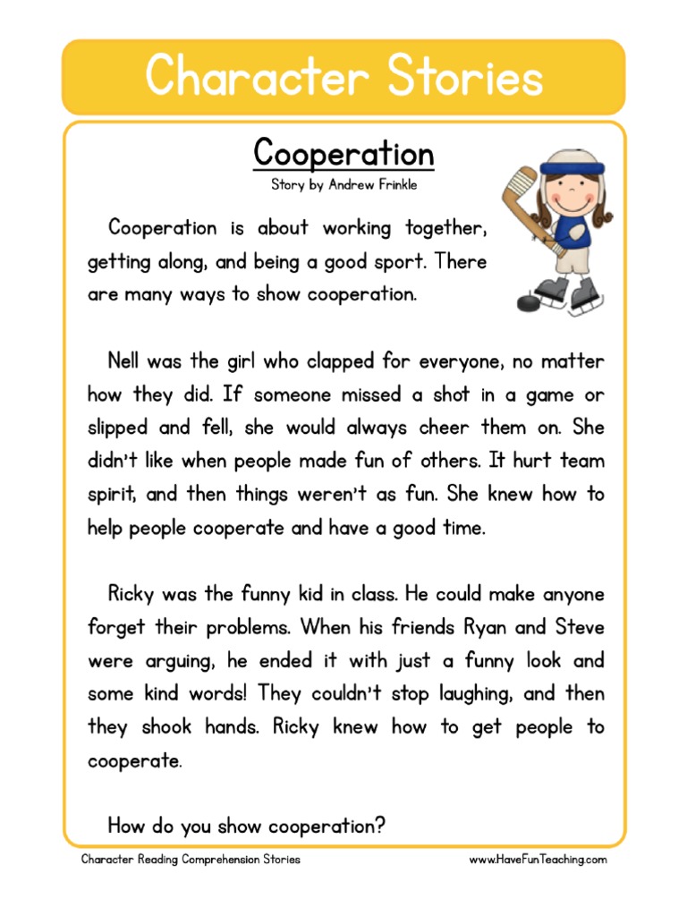Free Character Education Reading Comprehension Cooperation | PDF