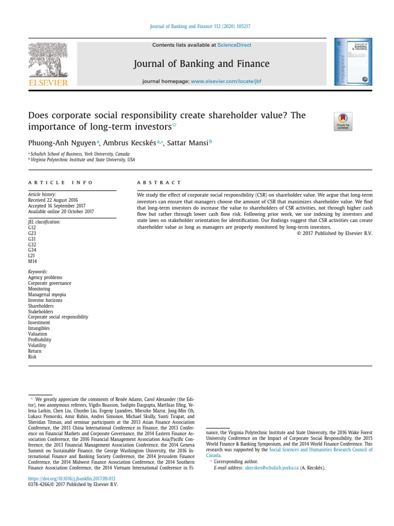 Does Corporate Social Responsibility Create Shareholder Value | PDF | Corporate Social ...