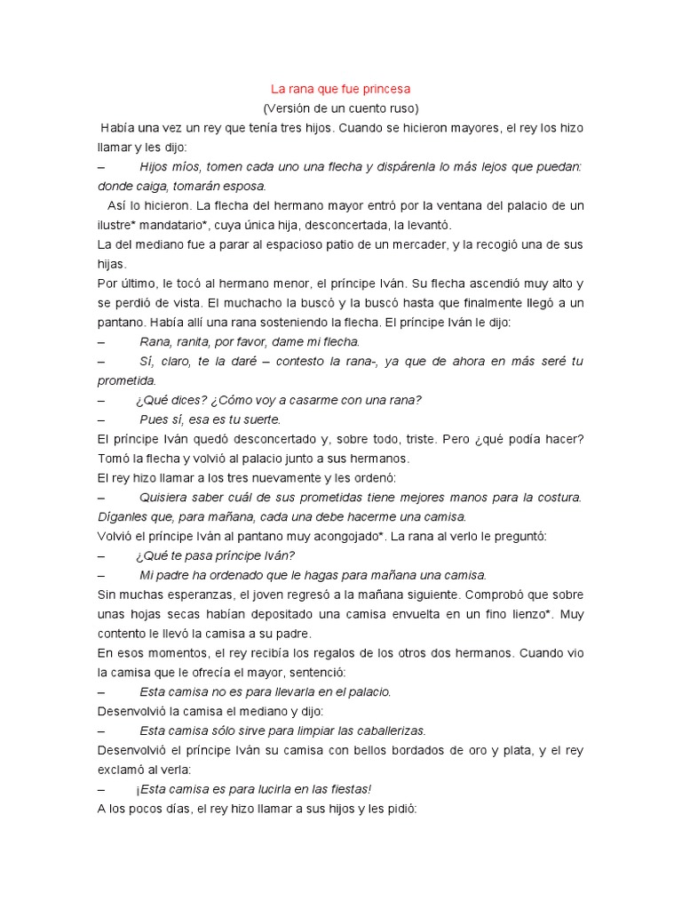 Cuento Maravilloso La Rana Que Fue Princesa Pdf