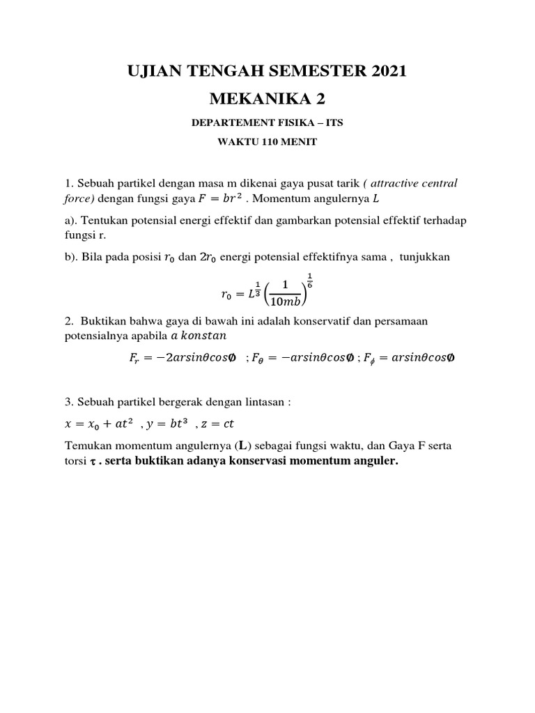 Uts Mekanika 2 2021 | PDF | Sains & Matematika