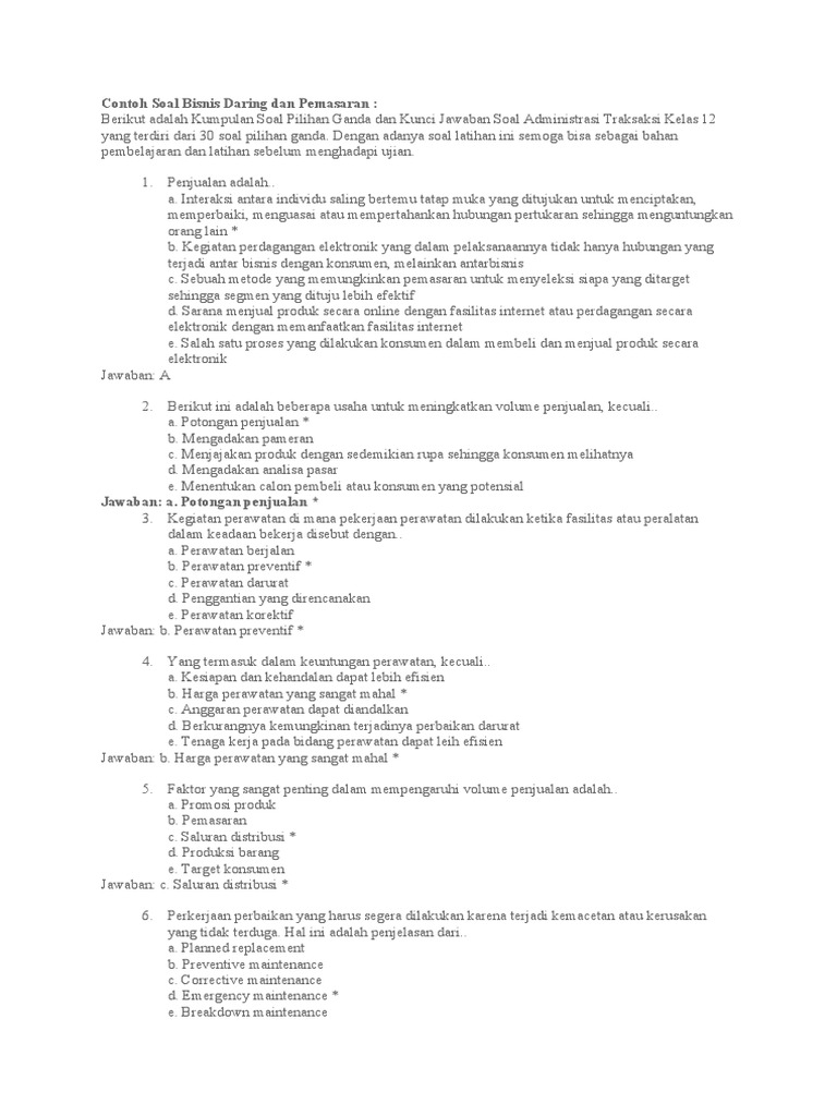 Contoh Soal Bisnis Daring Dan Pemasaran - ADM TRANSAKSI | PDF