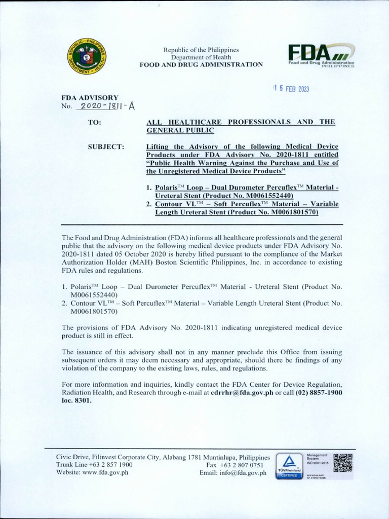 FDA Advisory No.2020 1811 A | PDF