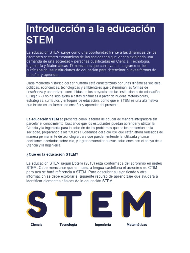 Introducción A La Educación STEM | PDF | Ciencia, Tecnología ...