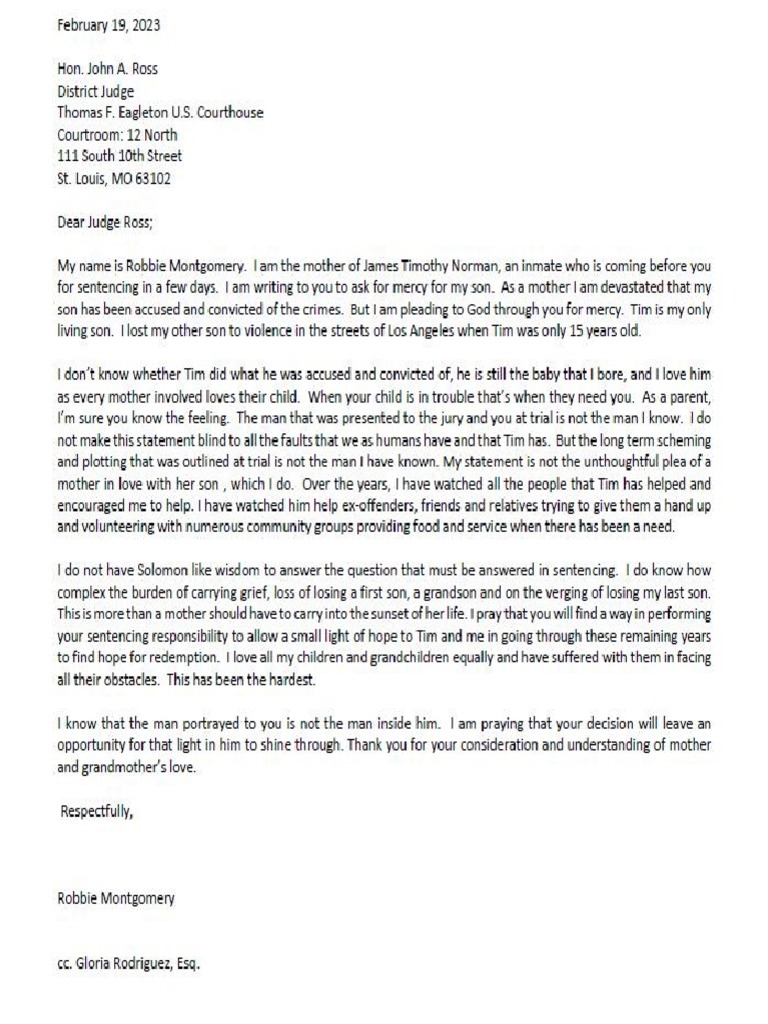 Robbie Montgomery Letter To Judge | PDF