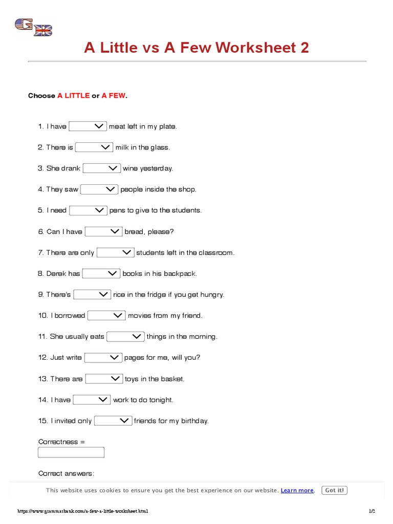 A Few vs. A Little Worksheet | PDF