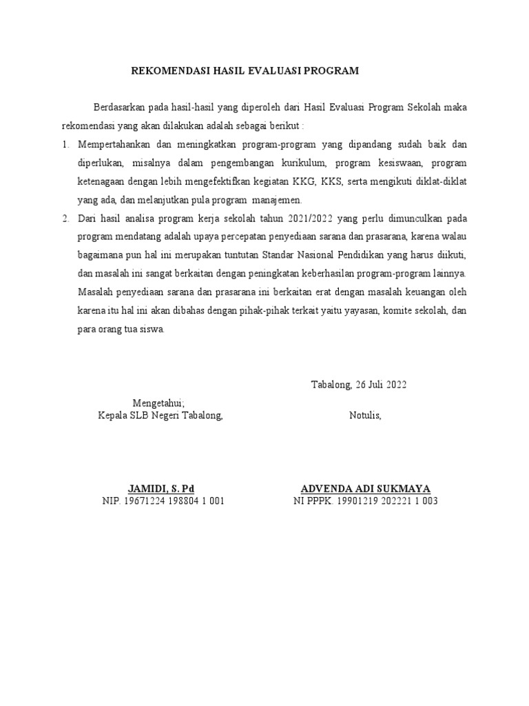 23.6 Dokumen Rekomendasi Hasil Evaluasi (Notulen Rapat) | PDF