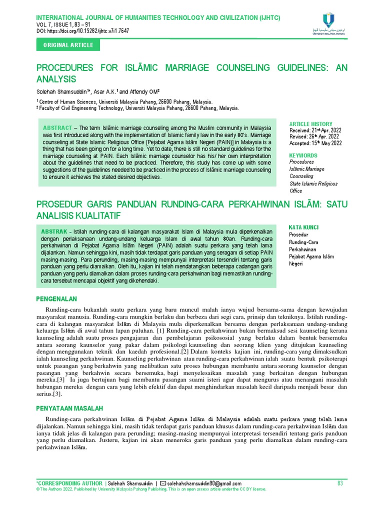 Prosedur Garis Panduan Runding-Cara Perkahwinan Islām: Satu Analisis ...